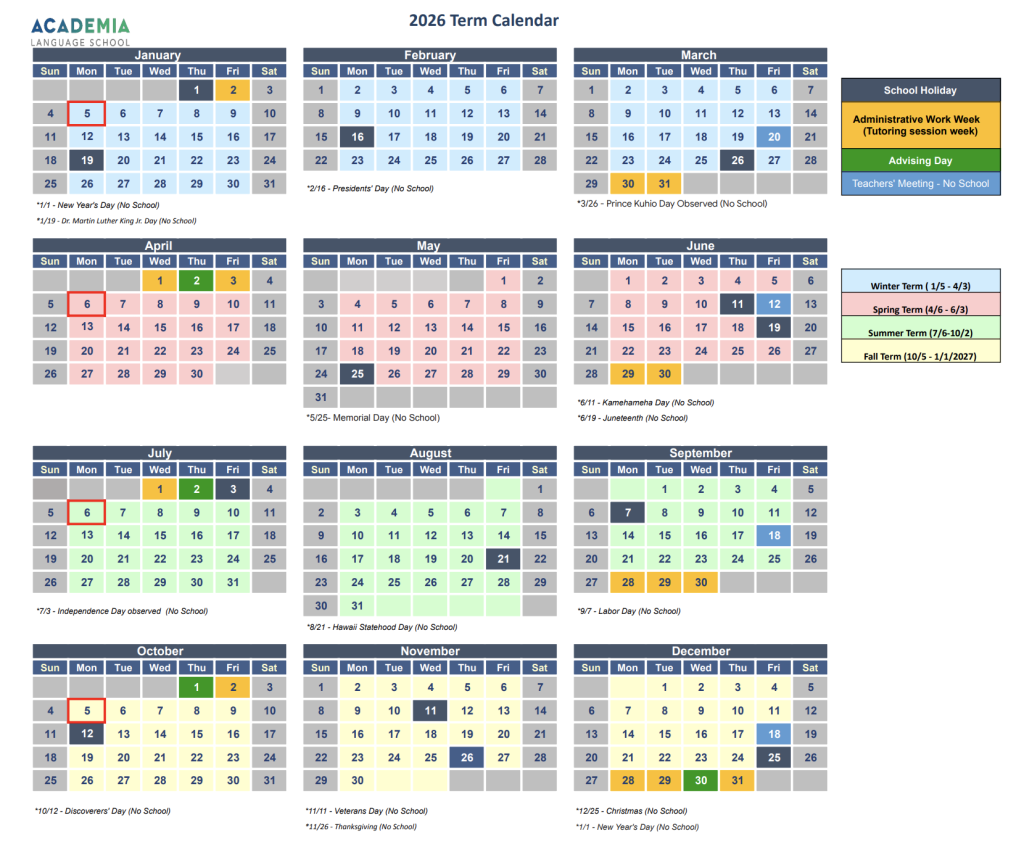 Class Schedule｜Academia Language School